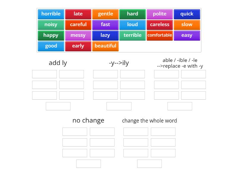 Ready 4B Unit 5&6 How to change adjectives into adverbs? - Group sort