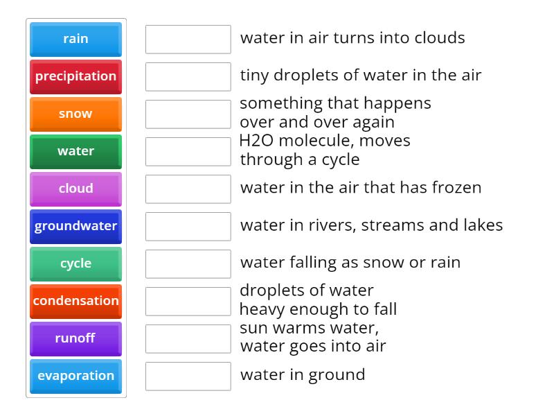 Water Cycle Vocabulary - Match up
