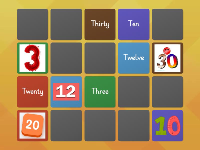 Numbers in spanish and in english - Matching pairs
