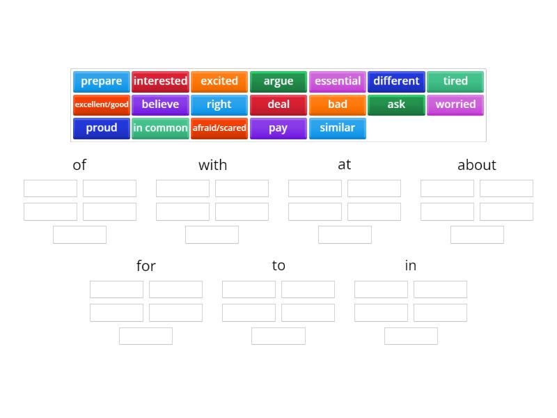 Adjectives / verbs with prepositions - Group sort