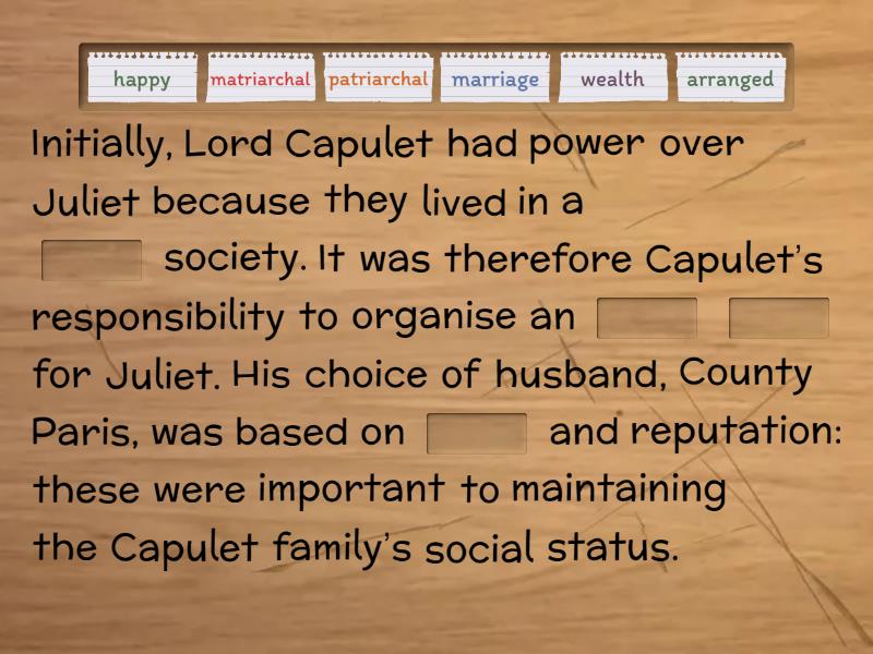 202 Juliet and Capulet gapfill - Complete the sentence