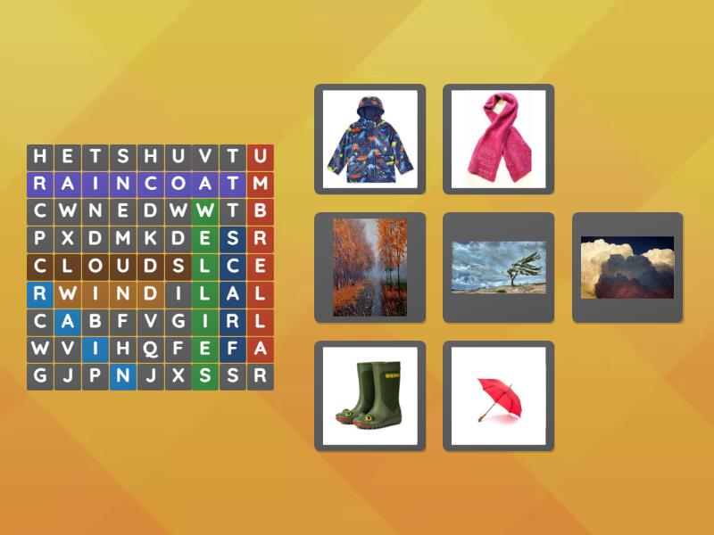 Autumn weather and clothes -- - Wordsearch