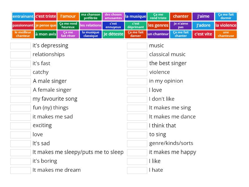 French song preferences - Match up