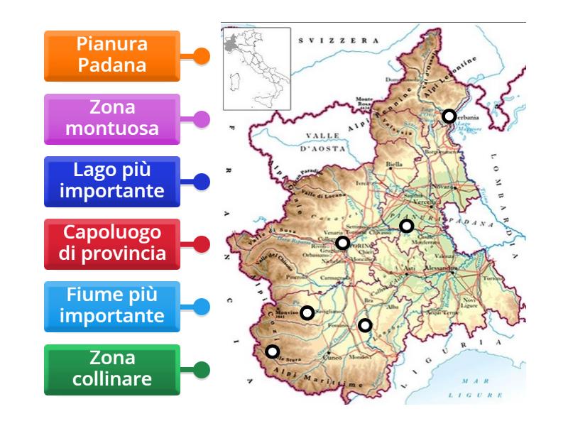 Osserva la carta del Piemonte e posiziona gli elementi. - Labelled diagram