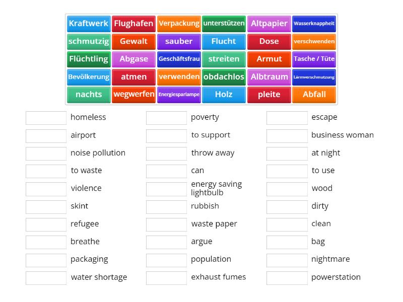 Unit 7 German GCSE vocab match - Match up