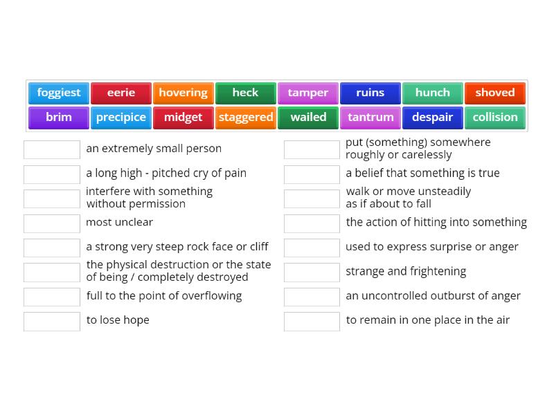 Charlie and the Chocolate Factory: Chapters 25 - 30 Vocabulary - Match up