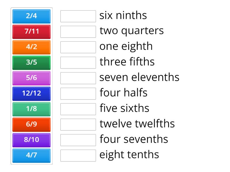 Naming fractions - Une las parejas