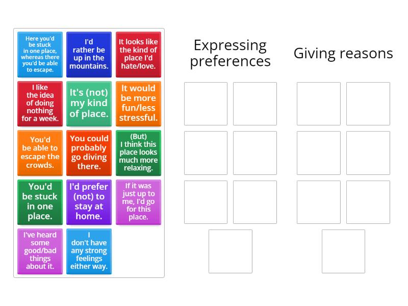 Roadmap B1+ 1D Expressing preferences and giving reasons - Group sort