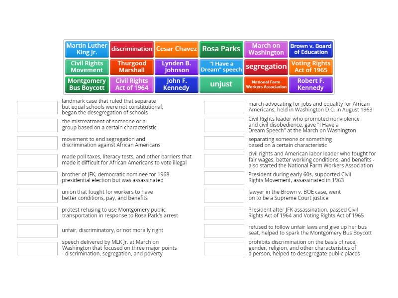 Civil Rights Vocabulary - Match up