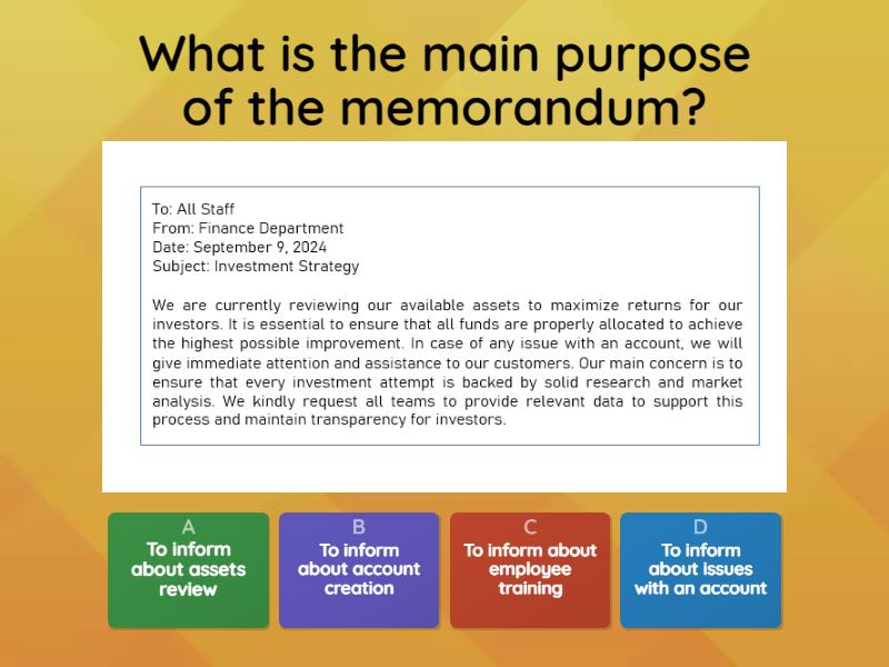 Memo-Reading Comprehension - Quiz