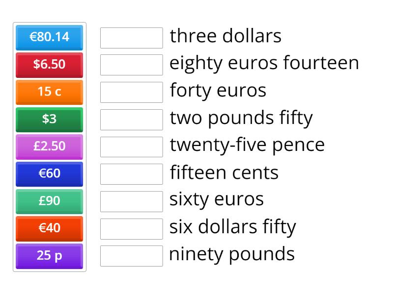 Unit 4 Vocabulary: Prices - Match up