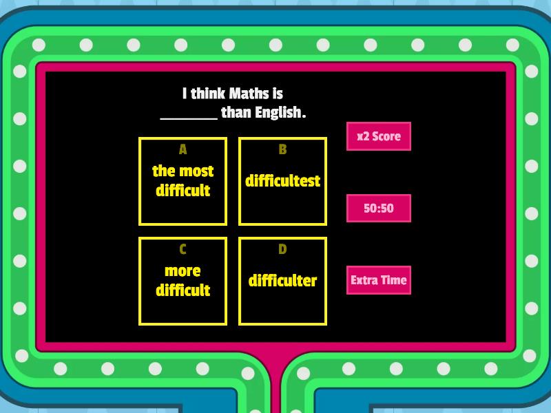 Comparatives and Superlatives of Long Adjectives - Gameshow quiz