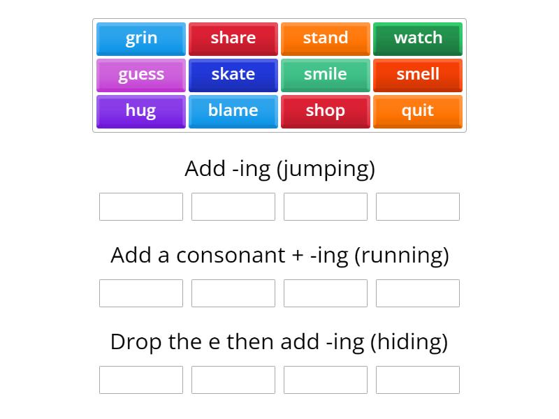 Adding -ing to action words - Group sort