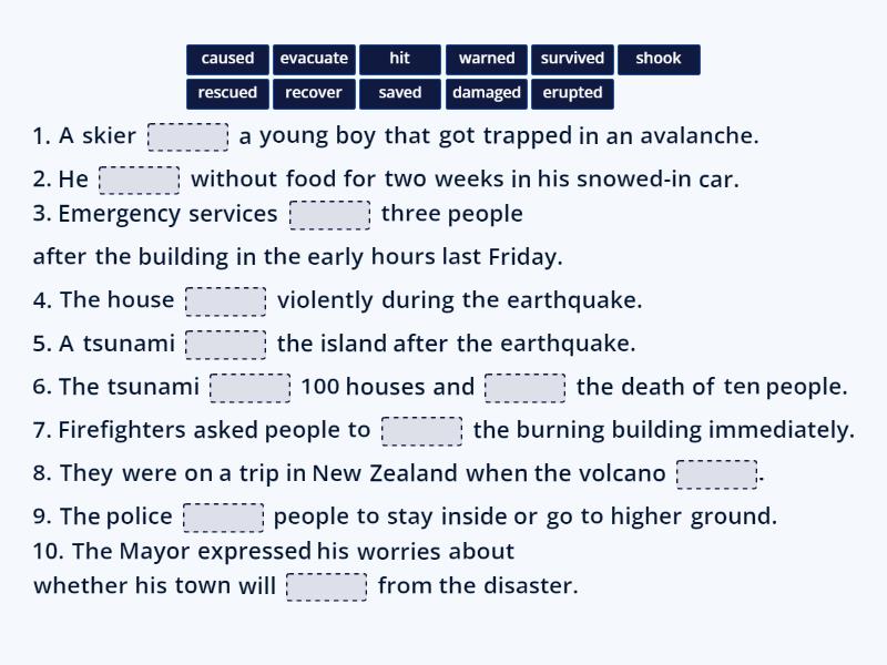 2b natural disasters verbs - Completar la frase