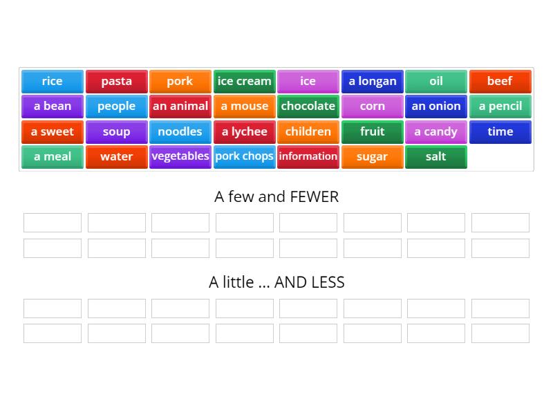 A few ... (countable) VS A little (uncountable) nouns - Ordenar por grupo