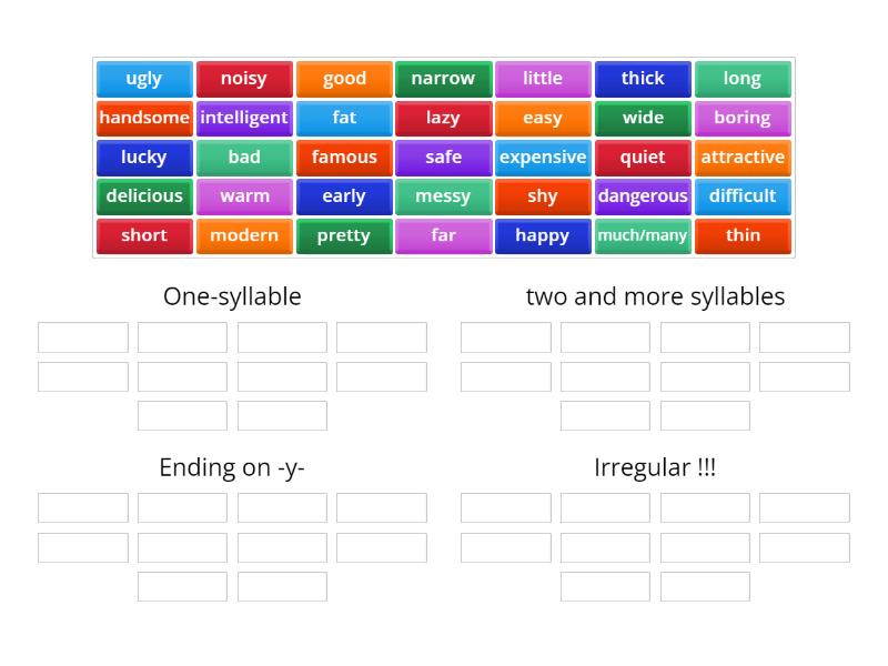 Comparative and superlative adjectives - Group sort