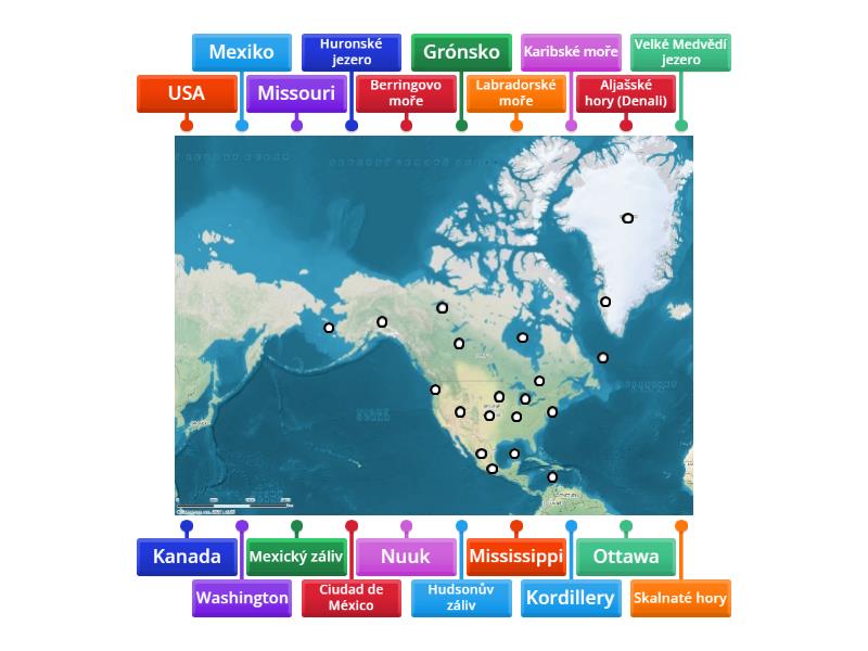 Mapa Severní Ameriky - Labelled diagram