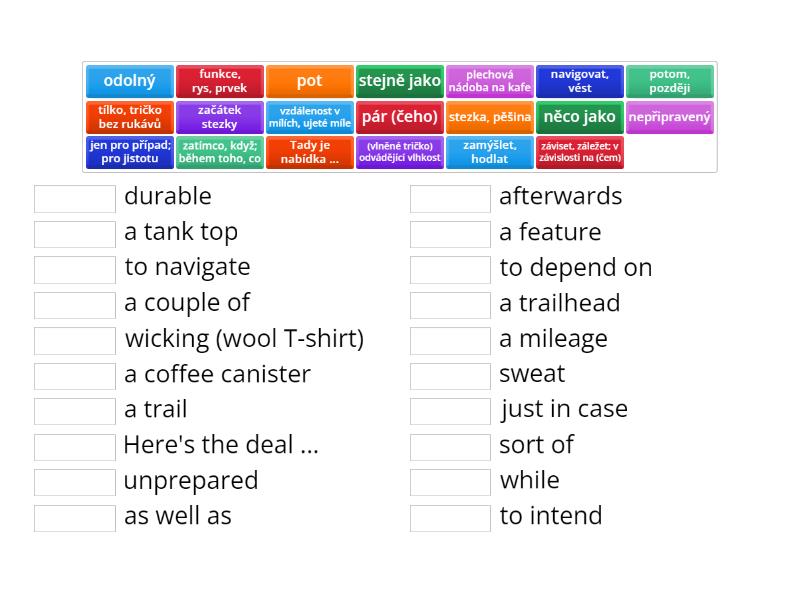 Let's go hiking - vocabulary - Match up