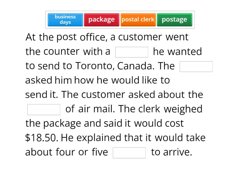 Going to the post office - Complete the sentence