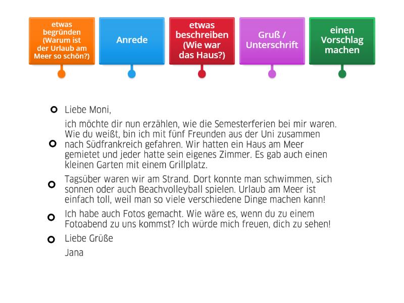 Schreiben 1 - informelle E-Mail - Textteile zuordnen - Beschriftetes ...