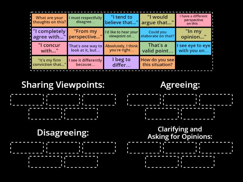Sharing Viewpoints - vocabulary & expressions - Group sort