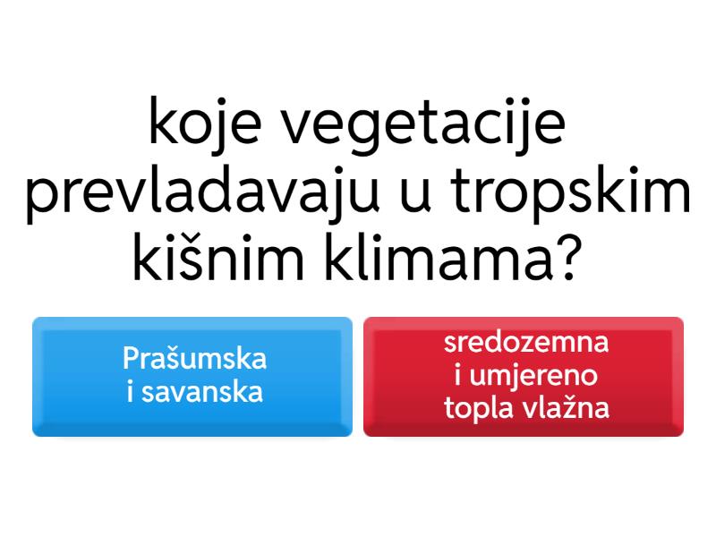 Klimatski razredi i vegetacije - Quiz
