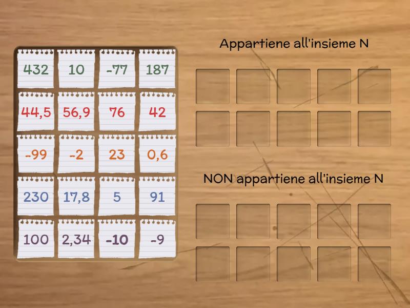 Inserisci nel gruppo corretto i seguenti numeri - Group sort