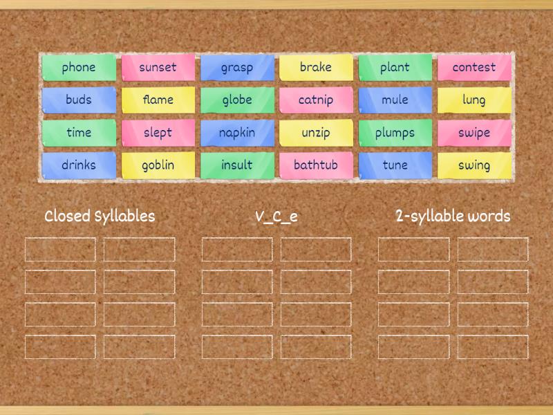 Syllables (Unit 12) - Group sort