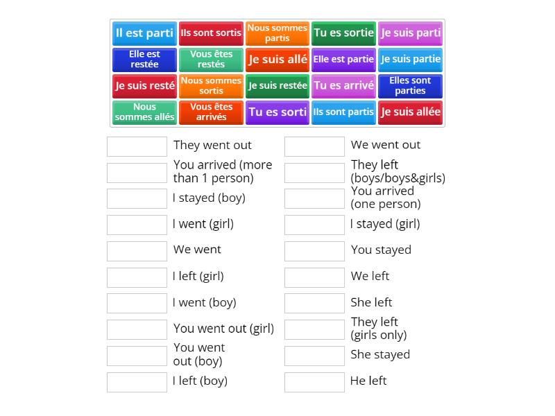 Past tense with Etre - Match up