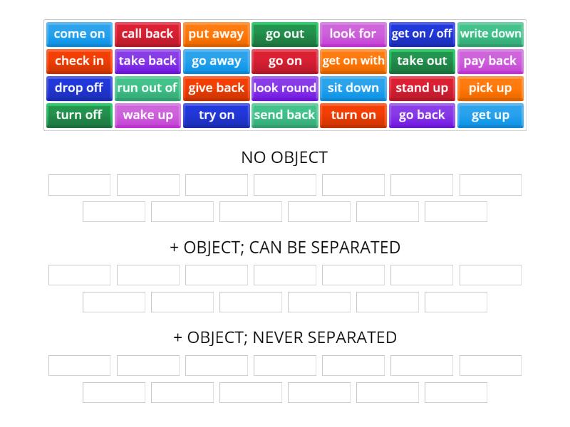 PRE-INTER 10B WORD ORDER OF PHRASAL VERBS - Group sort