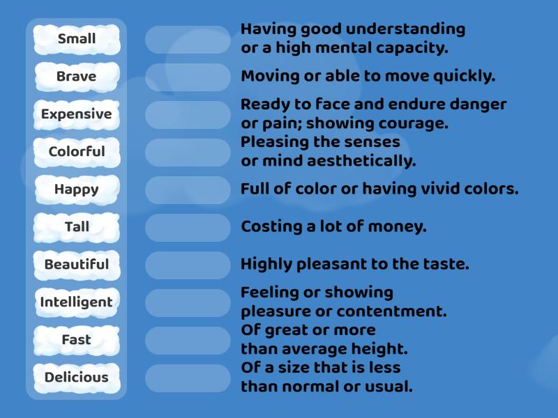 Adjectives - - Match up