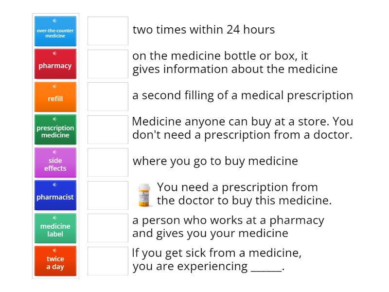 Medicine Vocabulary - Match up