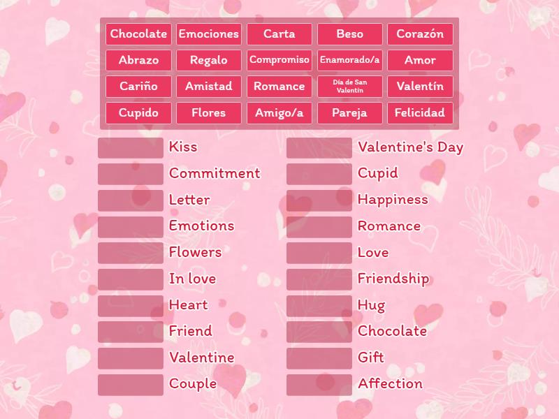 El Vocabulario del Día del Amor y la Amistad - Match up