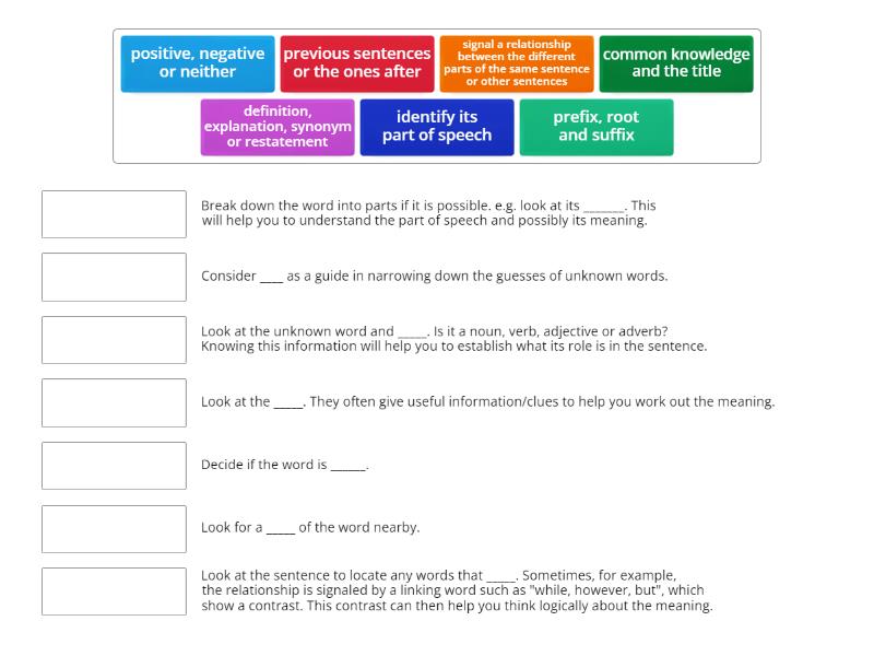 Quiz Guessing Meaning From Context Strategies Une Las Parejas