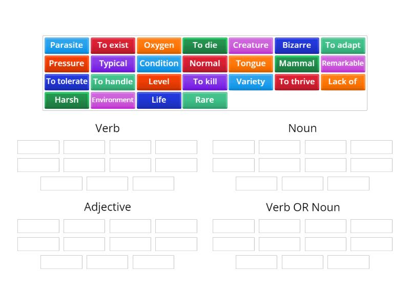 Target Vocabulary (Impact 2 - Unit 5) - Group sort