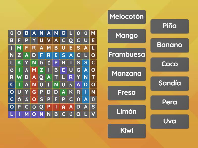 SOPA DE LETRAS (FRUTAS) - Wordsearch