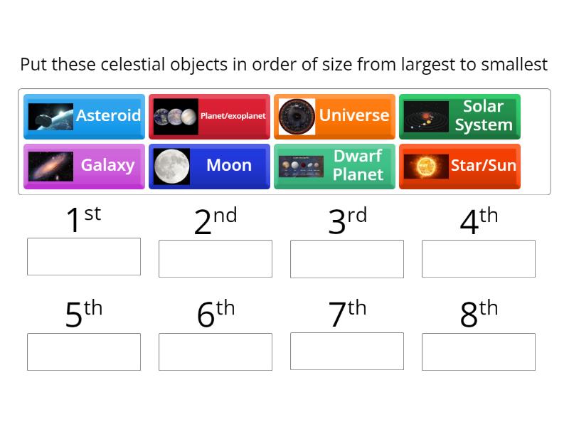 Celestial Objects - Size Sort - Rank order