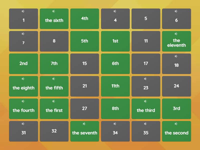 Level 1 Ordinal Numbers - Matching pairs