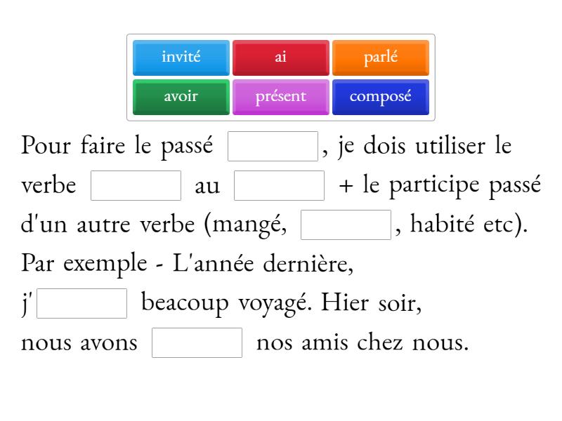 Le passé composé (la formation avec avoir) - Complete the sentence