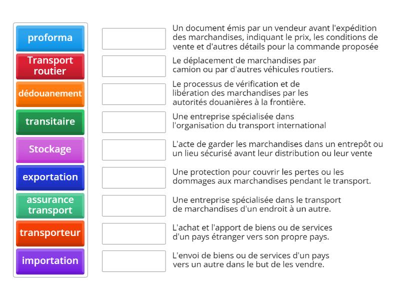 vocabulaire commerce international 1 - Match up