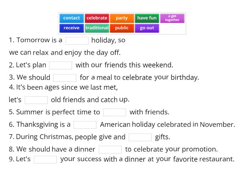 Holidays - Complete the sentence