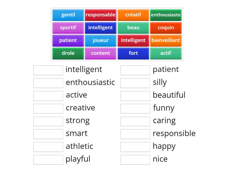 Adjectives TO DESCRIBE YOUR FAMILY - Une las parejas