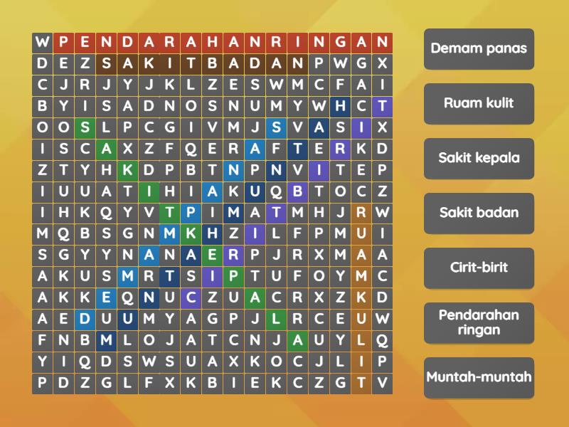 Simtom-simtom Demam Denggi - Wordsearch
