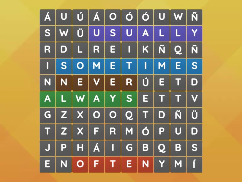 Letter Soup Frequency Adverbs - Sopa de letras