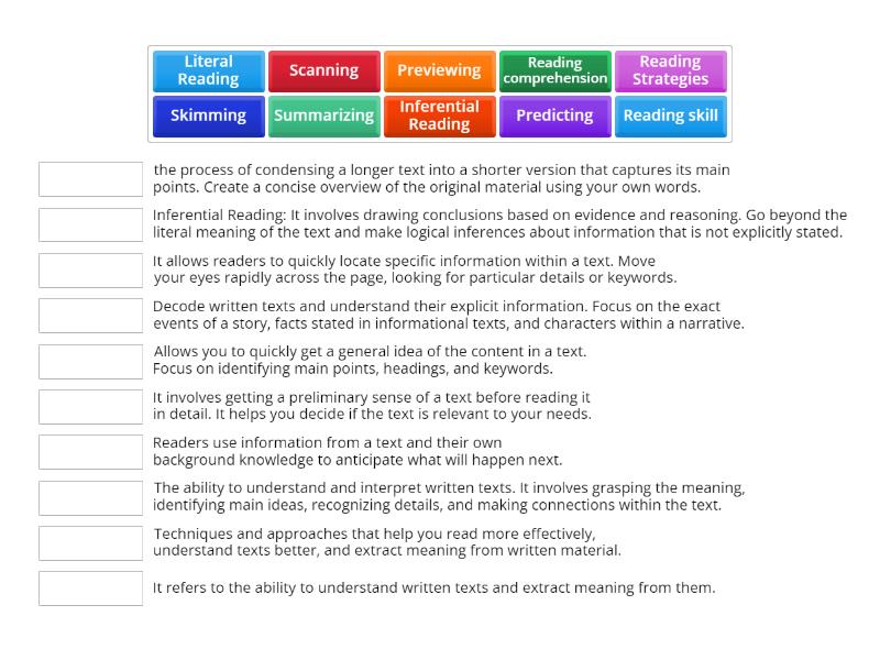 Reading Comprehension Skill - Match up