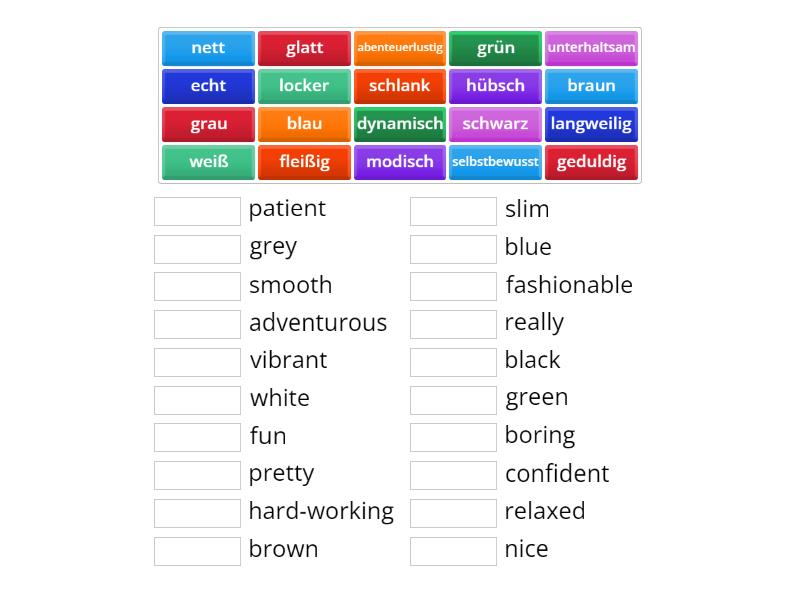 Stimmt GCSE Module 3 Familie adjectives - Match up