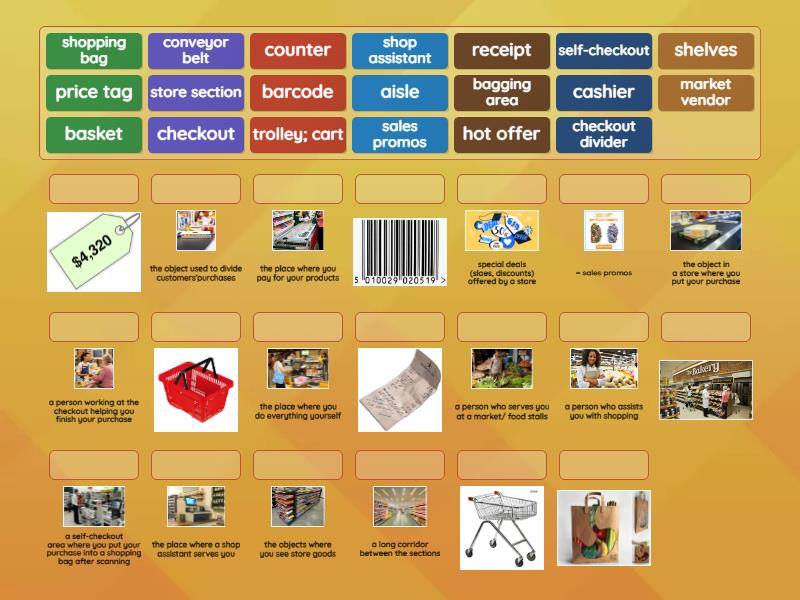 grocery store words match - Match up