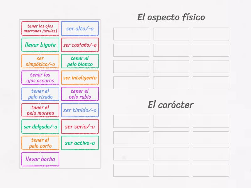 El aspecto físico/el carácter. - Group sort