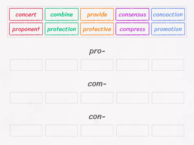 prefixes pro-, con-, and com- - Group sort