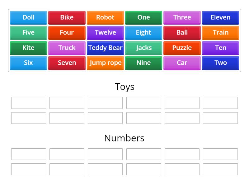 Toys and Numbers Sorting - Group sort